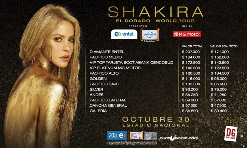 Estos son los precios para ver a Shakira en Chile - La Tercera