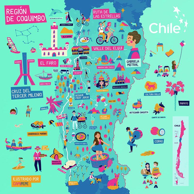 "Chile Que Te Quiero": Conoce los mapas ilustrados con los íconos que ...