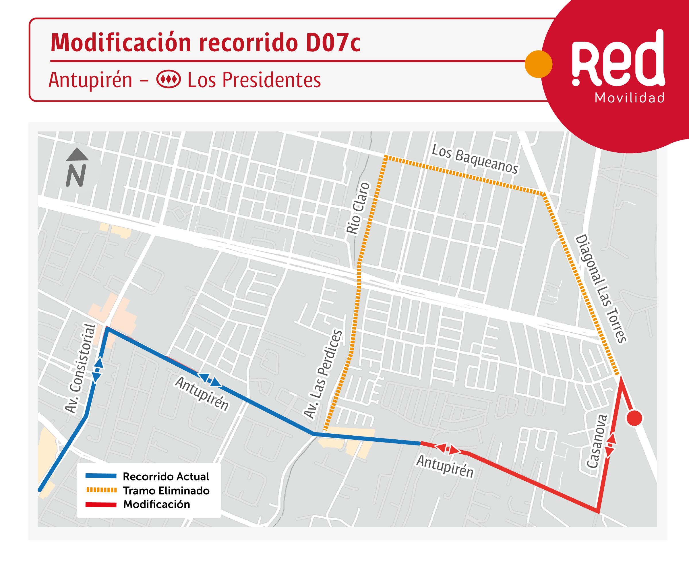 Cambios de recorridos de los servicios D01, D03c y D07c: - La Tercera